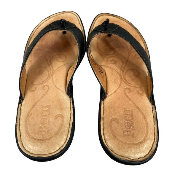 Born | Shoes | Born Black Leather Comfy Flip Flop Thong Sandals Size 8 ...